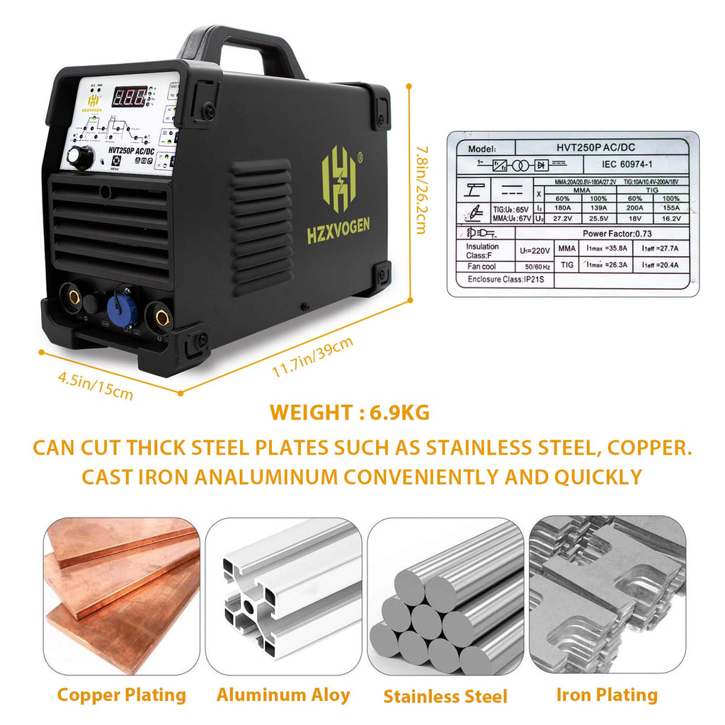HZXVOGEN HVT250P Tig AC/DC Welder Aluminum Welding Machine ARC Stick W